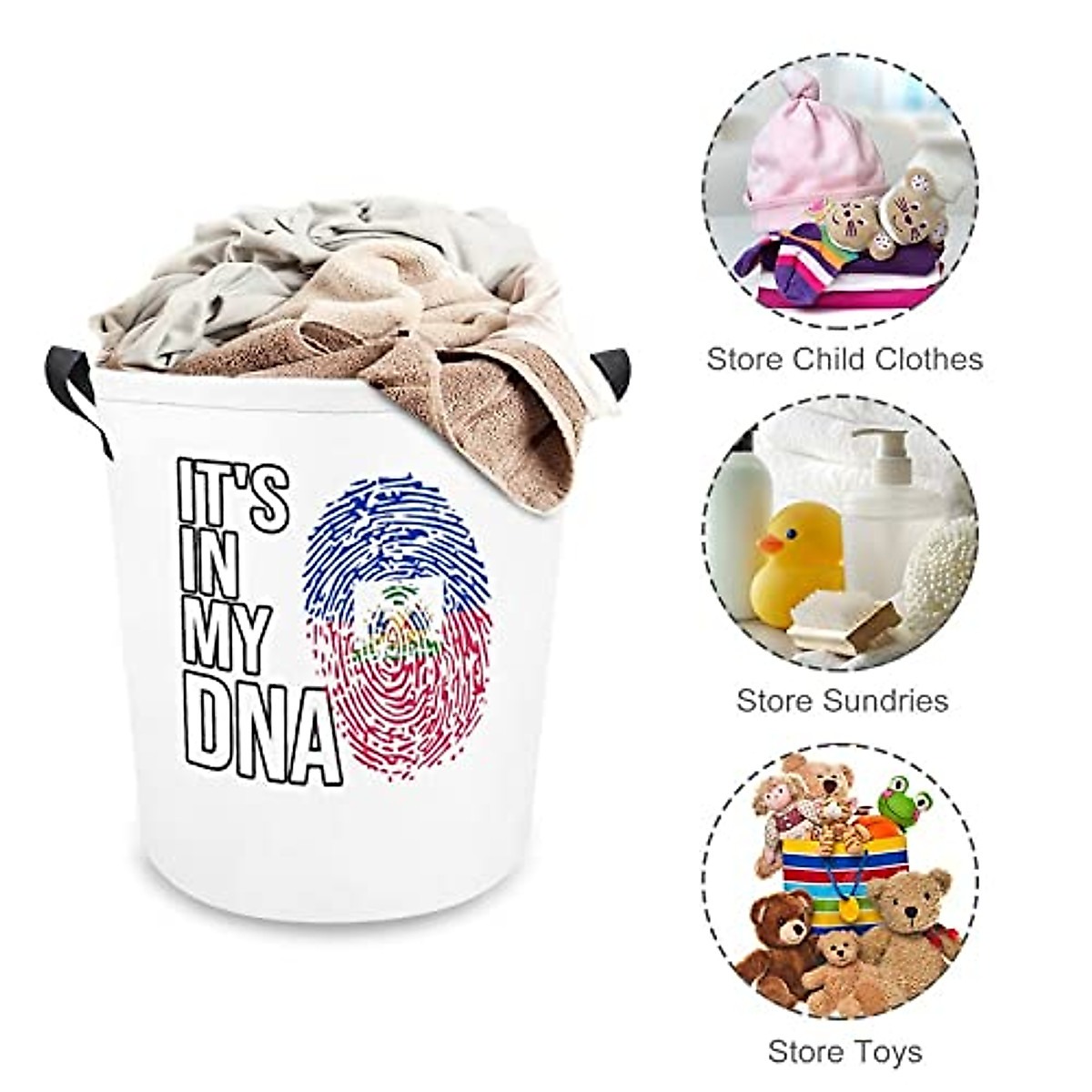 It's in My DNA Haiti Flag Large Laundry Basket Hamper Bag Washing with Handles for College Dorm Portable