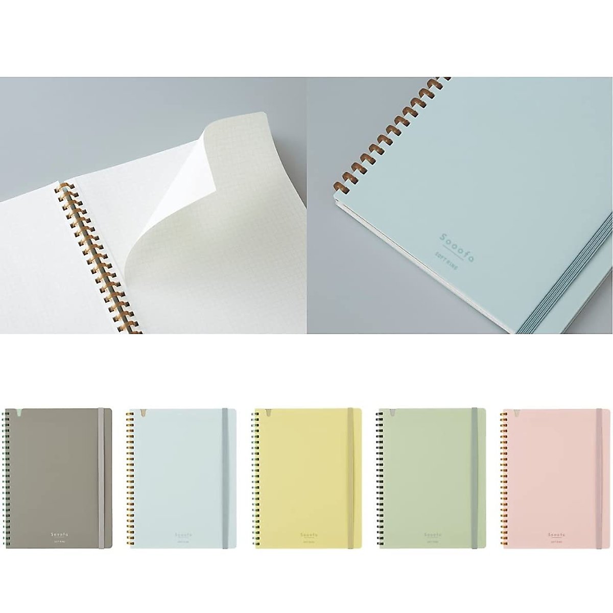 Kokuyo. Soft Ring Notebook Sooofa A5 4mm Grid 80 Sheets Light Blue and Mark⁺ Two Way Color Marker 5-Pack(Pink,Blue,Green,Purple, and Yellow) Set