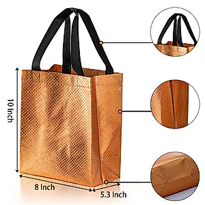 Nicunom 60 Pack Reusable Gift Bags, Grocery Bags Tote Bags Bulk Gold Glossy Party Favor Bags Gift Bags for Present Birthday Bridal Shower Wedding Easter Mother's Day, 8" x 10"