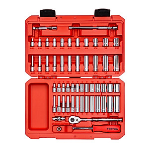 TEKTON 1/4 Inch Drive 6-Point Socket and Ratchet Set, 55-Piece (5/32-9/16 in., 4-14 mm) | SKT05301