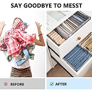 FLOODKING Wardrobe Clothes Organizer, 2Pcs Foldable Washable Drawer Storage Boxes With 7 Compartments, High Capacity Grids Closet Dividers for Underwear, Socks, T-shirts, jeans (large, White)