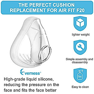 Everness Replacement Set for F20, Includes Cushion (L) & Most You Need in One Pack (No Elbow), Reliable Seal & Softer Fit Replacement Supplies