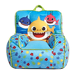 Idea Nuova Baby Shark Kids Mink Plush Bean Bag Chair with Piping & Top Carry Handle, Large