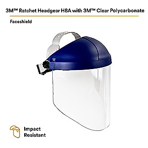 3M H8A Ratchet Headgear and Visor Combination with 3M WP96 Clear Polycarbonate Faceshield, Complete Headgear and Face Shield Safety System, ANSI Z87, Adjustable, Thermoplastic, Clear