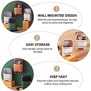 Kitchen Chopsticks Rack Wall Mounted Flatware Holder Basket with Drainer Lid Utensils Cutlery Holder