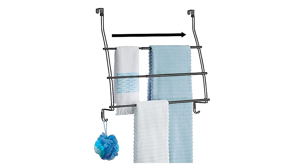 mDesign Expandable Towel Rack - Stylish Bathroom Organizer