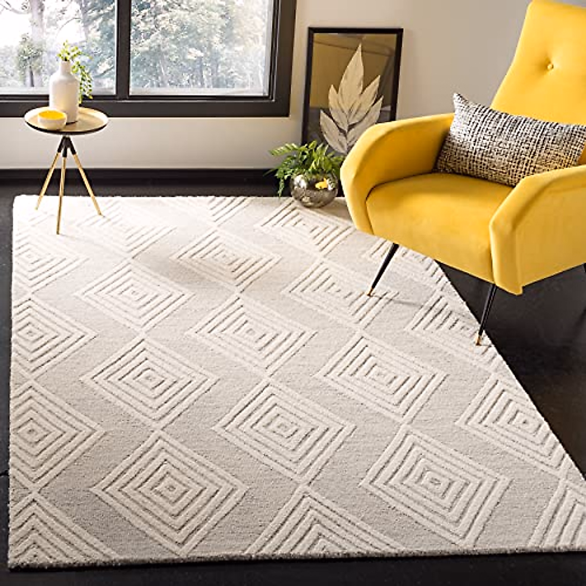 SAFAVIEH Blossom Collection 8' x 10' Silver / Ivory BLM111G Handmade Premium Wool Area Rug