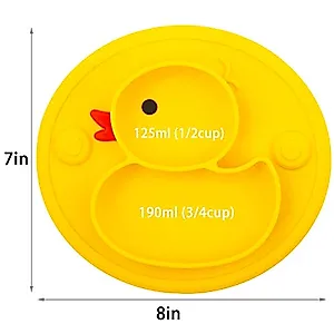 Baby Plate Silicone Placemat One-Piece, Suction Toddler Plates , Divided Dishes for Toddler Kids, Self Feeding, BPA Free, Microwave & Dishwasher Safe