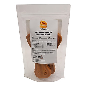 Ultra Chewy Turkey Tendon Pressed Bones for Dogs - Premium All-Natural, Hypoallergenic, Long-Lasting Dog Chew Treat, Easy to Digest, Ingredient Sourced from USA (6 Inches - 2 Pack)