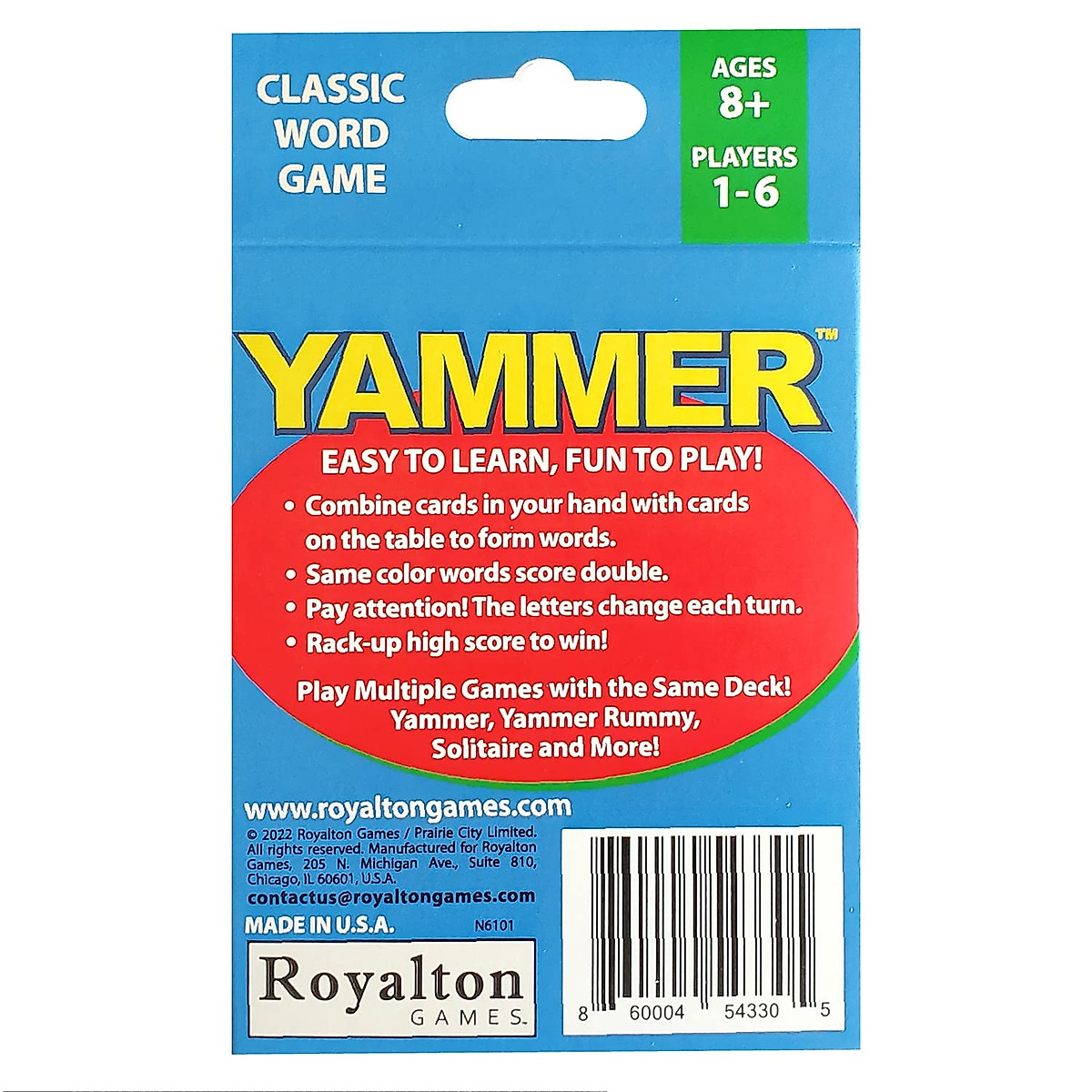 Yammer Word Card Game, Fun Family Word Game for Adults, Kids, Game Night, 1-6 Players, Ages 8+