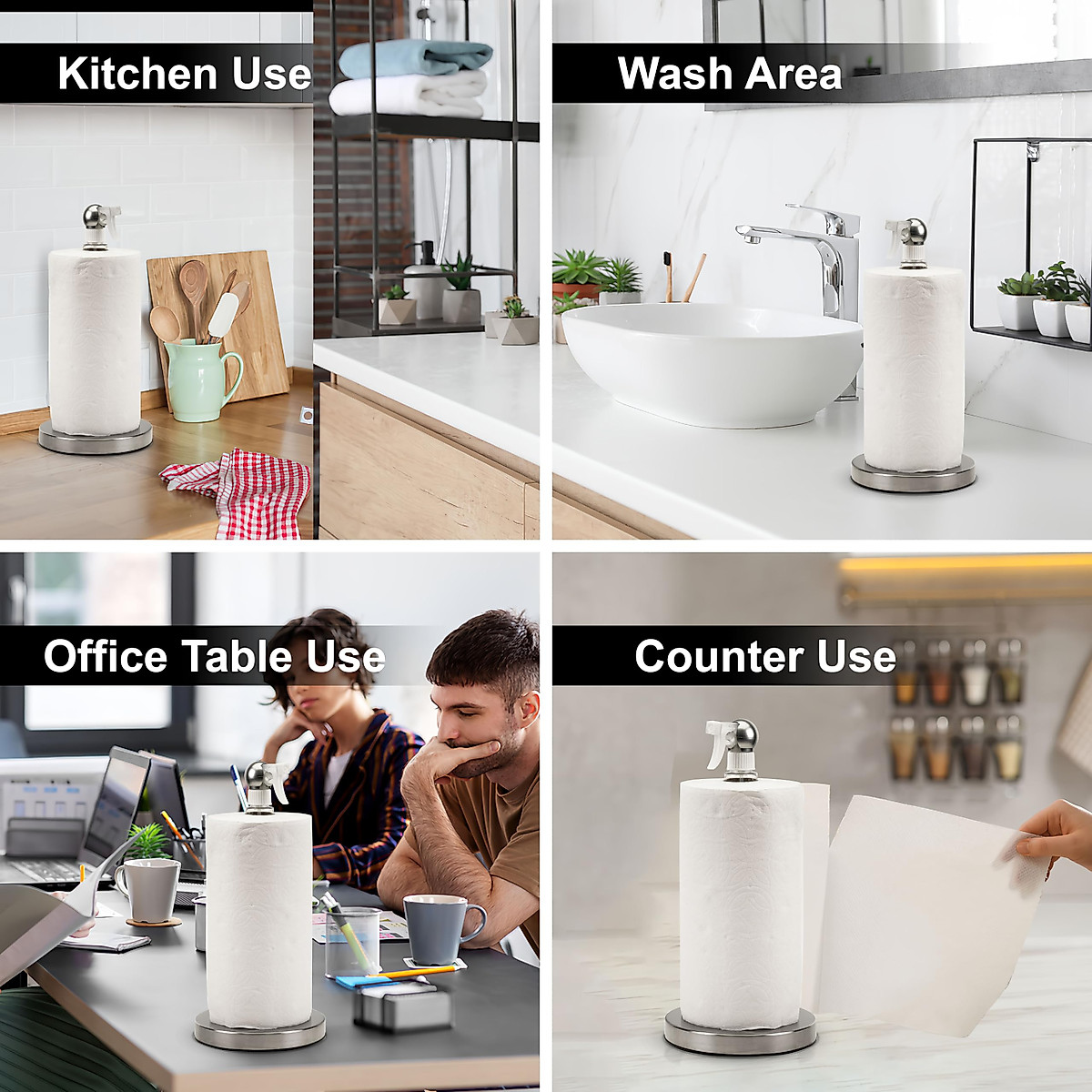 Everyday Solutions Spray Bottle Paper Towel Holder - Space Saving Countertop Paper Towel Roll Holder w/ Hidden Removable 7oz Spray Bottle - Rust-Resistant Stainless Steel & Reusable Heavy Duty Plastic