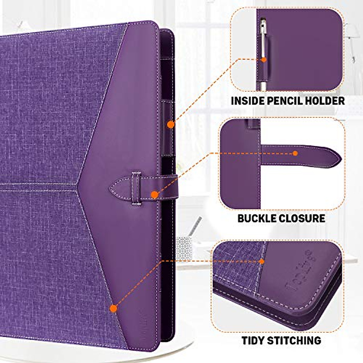 Toplive Padfolio 3 Ring Binder (1'' Round Ring) Business Portfolio Folder for Interview, Conference and Presentation, Purple