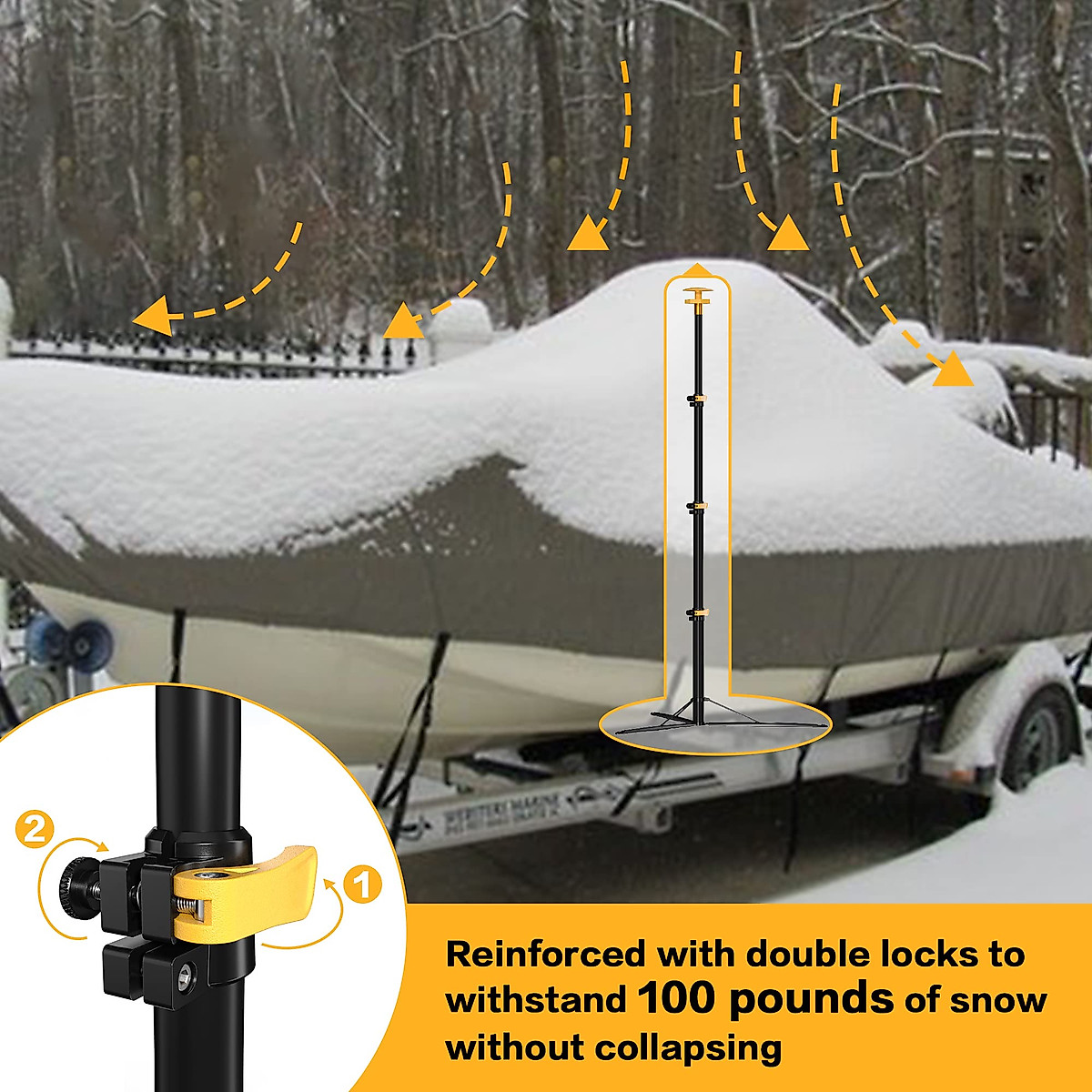 Boat Cover Support Poles Stand 2Pcs System Stable Base Height Adjustable Aluminum Boat Pontoon Cover Poles Post Marine Grade Aluminum Bimini Boat Tarps Winterization Cover Stand