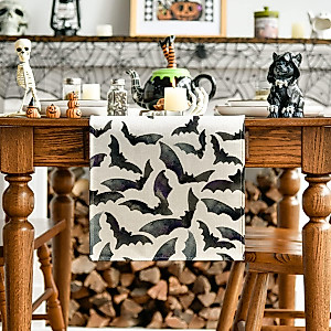 Artoid Mode Silhouette Black Bats Halloween Table Runner, Fall Kitchen Dining Table Decoration for Home Party Decor 13x72 Inch