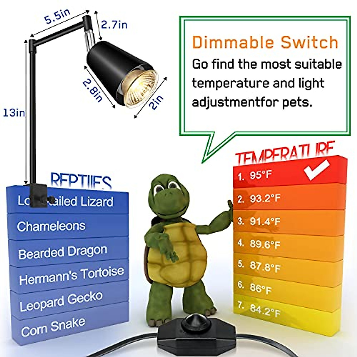 Fischuel Flexible Heating Lamp UVB Lamp with Clamp Fixtures, Reptile and Aquarium, Terrarium and Vivarium Basking Lamps and Spotlight, Comes with 3 Bulbs（Two 50W UVB Bulb & Spotlight Bulb）(E27,110V)