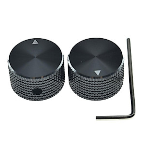 4pcs 25*15.5mm Set Screw Aluminium Potentiometer Knobs 1/4" Metal Universal Pot Control Knobs w/ Polished Edge for Guitar/Bass/Efffect Pedal/AMPS/Preamps/Audio Equipments Black with Indicator Triangle