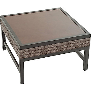 LOKATSE HOME Outdoor Patio Dining Square Bistro Coffee Side Slatted Metal Steel Wicker Frame Aluminum Plastic Plate Furniture End Table for Garden Lawn Poolside, Grey