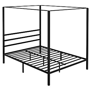 SUPER DEAL Metal Canopy Bed Frame Queen Size Four Poster Bedframe with Built-in Headboard 14 Inch Platform Mattress Foundation Sturdy Slatted Structure No Box Spring Needed Easy Assembly, Black