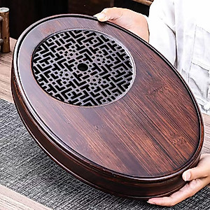 Oval Chinese Kungfu Bamboo Tea Tray Table Box with Water Storage for Gongfu Tea Set (Large)
