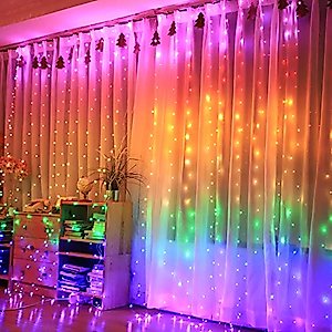 A-POWER 300 LED Curtain Lights USB Window Fairy Lights Decoration Remote Controlled LED String Lights (Rainbow)