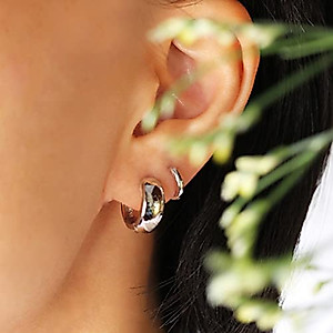 Sterling Silver Stud Earrings Set for Women Hypoallergenic White Gold Plated Silver CZ Ball Stud Earrings and Hoops Studs Cartilage Earing for Women （6 Pairs）