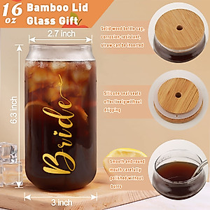 ICOONEY Wedding Gifts for Bride Bridesmaid Beer Can Glass - 8 Pack Maid of Honor Gifts for Engagement Bridal Shower Bachelorette Party - 16 OZ Drinking Glass Cups With Lids And Straws