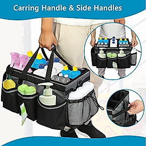Graciadeco Large Cleaning Caddy Organizer with Handle for Housekeeper Cleaner Cleaning Caddy Bag and Adjustable Strap 16x10x10 inches Detailing Bag Storage Caddy for Cleaning Supplies, Gray