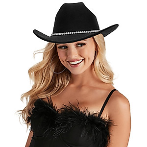 Classic Felt Wide Brim Western Cowboy & Cowgirl Hat with Buckle for Women and Men(Size:M)