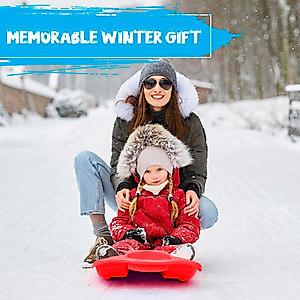 Slippery Racer Downhill Thunder Flexible Plastic Toboggan Snow Sled with Built in Brake System, Pull Rope, and Handle Grips, Red