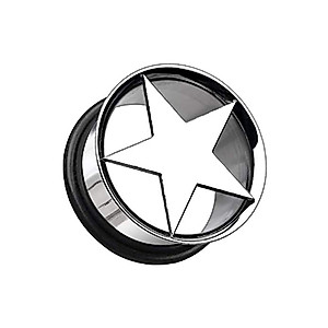 Covet Jewelry Nova Star Hollow Steel Single Flared Ear Gauge Plug (9/16" (14mm))
