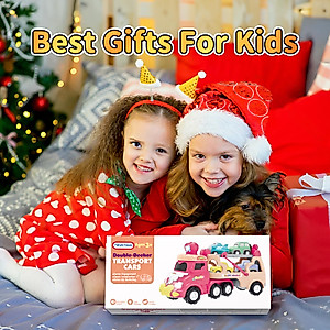 newcrave Toys for 1 2 3 Year Old Girl Truck, 7-in-1 Carrier Truck Cars Toys for Girl, Toddler Girls Toys Age 1-2 2-3, Princess Toy with Light & Sound, Easter Birthday Gifts for 1 2 3 Year Old Girls
