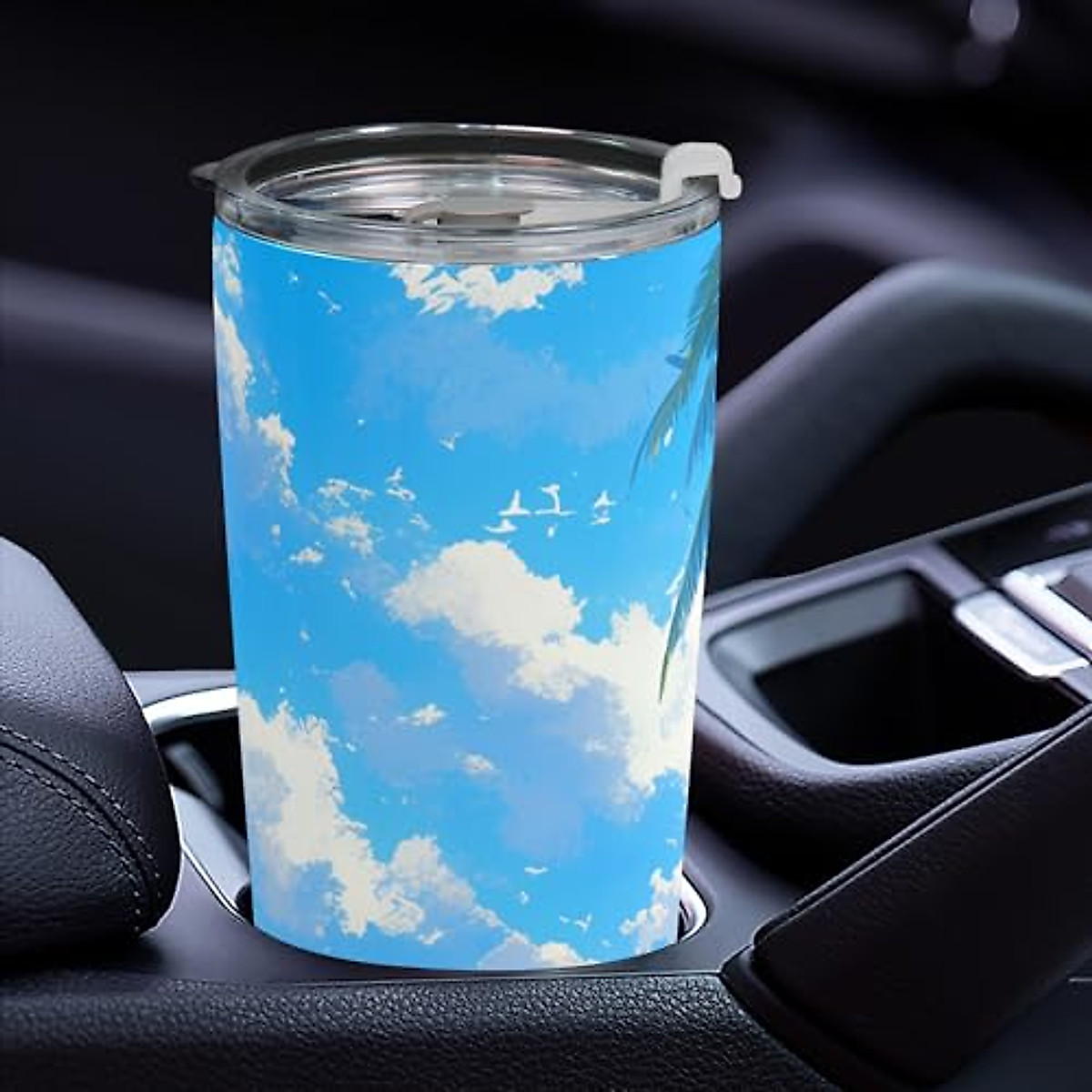 QWEUIOP 20oz Insulated Travel Coffee Mug Grunge Summer Coconut Tree Stainless Steel Tumbler with Lid Double Wall Vacuum Coffee Cup For Hot and Cold Drinks14524
