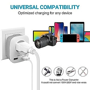 [3-Pack] European Travel Plug Adapter, VINTAR International Power Plug Adapter with 2 USB Ports,2 American Outlets- 4 in 1 Travel Essentials to France, Germany, Greece, Italy, Israel, Spain (Type C)
