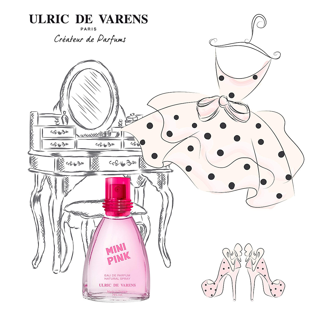 Ulric De Varens Mini Pink Eau de Parfum 25 ml- Youthful, Enchanting, and Fresh - Notes of Caramel, Bergamot, & Vanilla - Travel Size - .9 Fl Oz