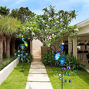 Viveta Garden Solar Lights Decorative, 2 Pack Metal Peacock Solar Lights Stake for Outdoor Garden Patio Yard Lawn Decorations
