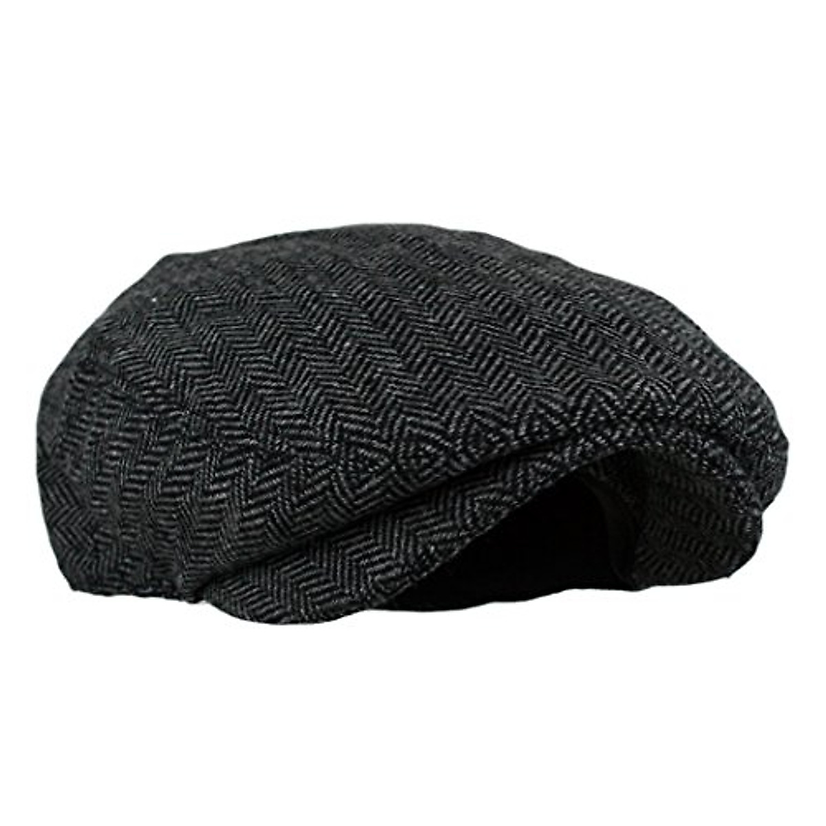 Wonderful Fashion Men's Herringbone Tweed Wool Blend Snap Front Newsboy Hat (DK.Grey, SM)