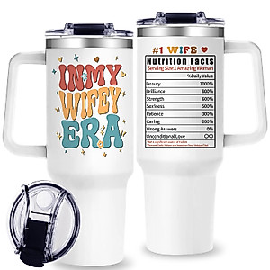 OneGemn Wifey Tumbler with Handle,Wife Gifts from Husband - 40 oz In My Wife Tumbler with Straw and Lid - Wifey Coffee Cup Gifts for Anniversary for Wives Gift for Wifte Birthday Mothers Day