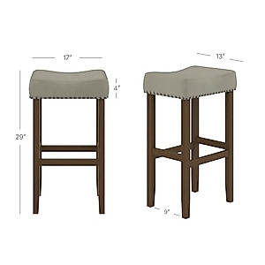 Nathan James Hylie Nailhead Wood Pub-Height Kitchen Counter Bar Stool 29", Gray/Dark Brown