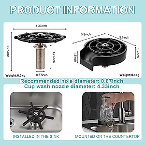 DVOLIKE Cup Washer Sink Attachment, Kitchen Sink Automatic Flushing Device High Pressure Cup Rinser Faucet Bottle Washer for Coffee Shop Cup Cleaner Bar Glass Cleaner