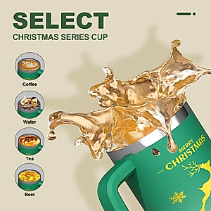 FOHGEE Christmas Style 30oz Stainless Steel Tumbler with Handle - Keep Drinks Cold & Hot All Season! (Green Reindeer)