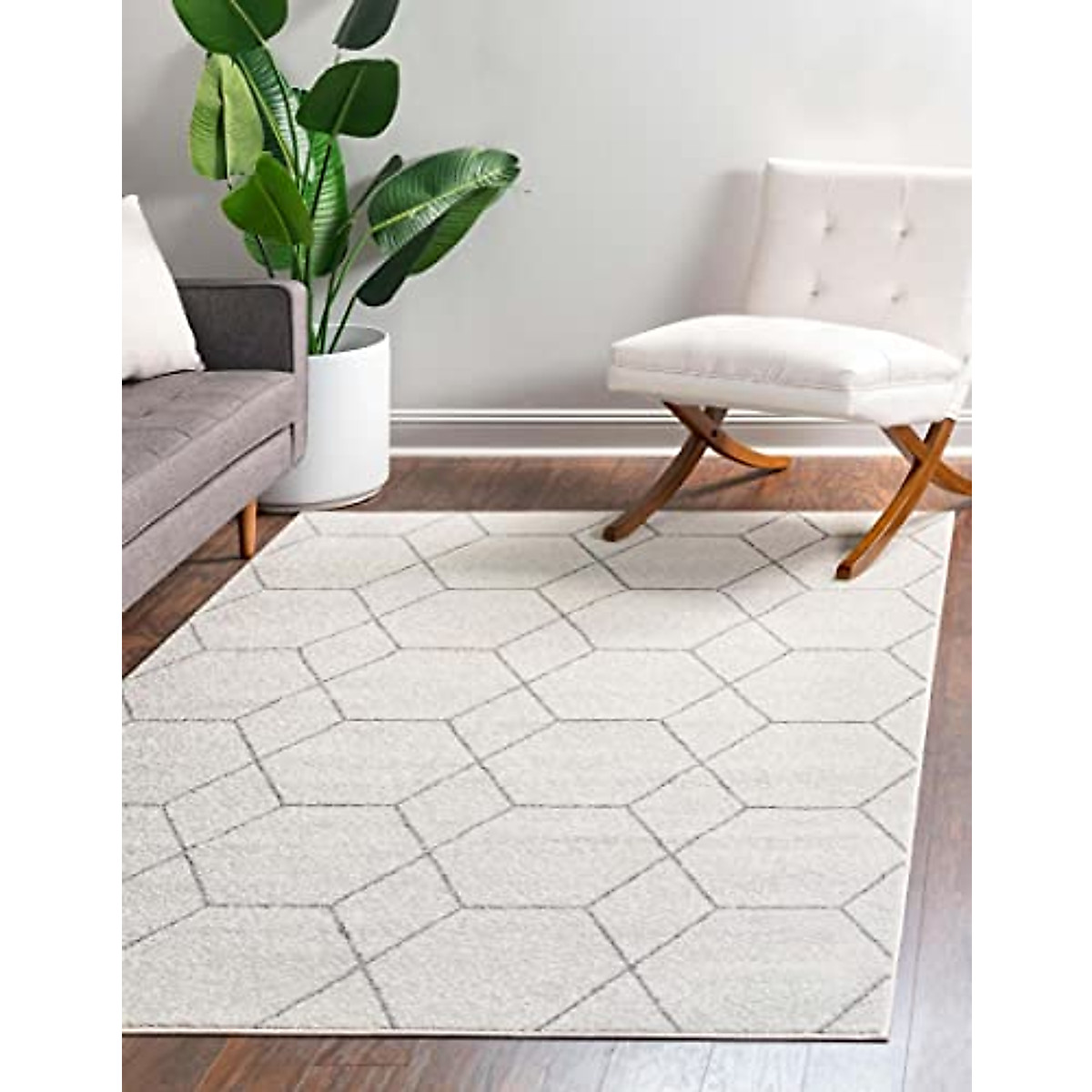 Unique Loom Trellis Frieze Collection Area Rug - Geometric (8' x 10', Ivory/ Gray)
