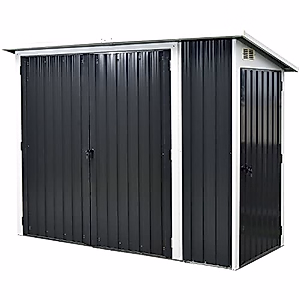 Hanover 2-in-1 Multi-Use Storage Shed, Separated Storage Compartments, 2-Point Locking System, Galvanized Steel, 156-Cu. Ft. Capacity, 3.6-Ft. x 8-Ft. x 5.75-Ft., Dark Gray
