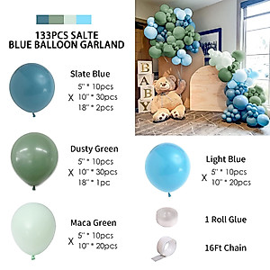 DEAPEICK Slate Blue Balloon Arch Kit,Baby Blue Light Green Balloons for Baby Shower Boy Birthday Party Backdrop Decoration,Pastel Seaside Balloon Garland Arch