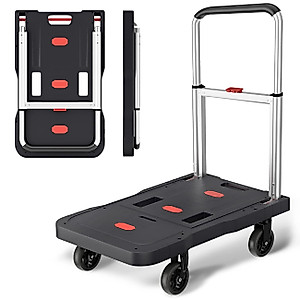 Platform Hand Truck Portable Trolly - Fully Folded Compact Push Cart, 330lbs Capacity Heavy Duty Dolly Practical Handling Tools for Household Industrial, Noise Reduction Office Moving Truck