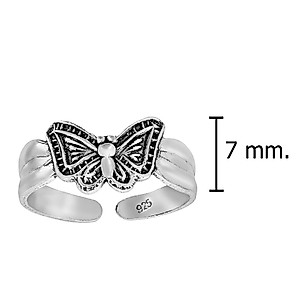 AeraVida Lively Wonder Butterfly Detailed .925 Sterling Silver Pinky or Toe Ring | Adjustable Toe Rings | Butterfly Pink Ring | Pure Silver Toe Rings for Women