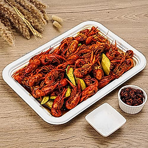 BIRCHIO 50Pack 14" Heavy Duty Disposable Rectangle Food Trays, Compostable Extra Large Paper Platter Plates Serving Crawfish, Lobster, Crab for Party, BBQ, Crawfish Boil Accessories
