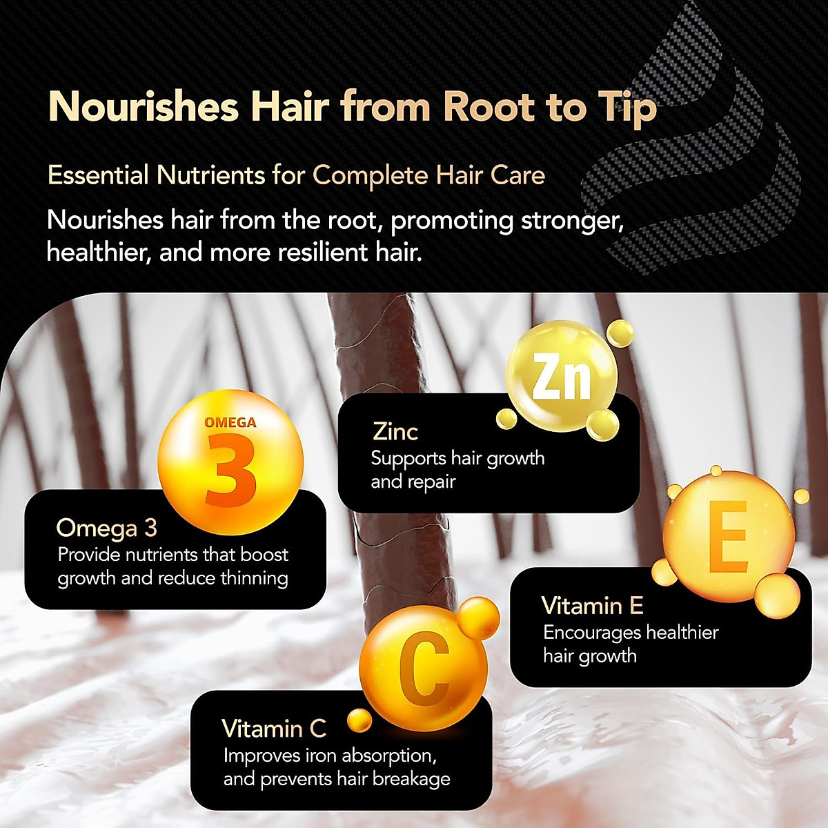 Hair Growth Vitamins for Women, 90 Hair Capsules with Collagen Peptides, Biotin, and Vitamin C. Hair Vitamins for Menopause & Postpartum Recovery