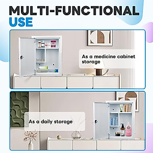 Suuiwau Medicine cabinet with lock, Wall Mount cabinet, Large Capacity Medical lock box, Wall cabinet, Lockable medicine cabinet for Bathroom, Kitchen, School, White, USY23-0001