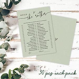 Would She Rather Baby Shower Game Cards, Sage Green & Double-Sided Design, 30 Gender Neutral Game Cards for New Parents, Baby Shower Party, Baby Announcement, Party Favor & Decor - C05