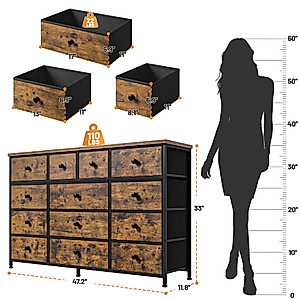 EnHomee Dresser for Bedroom with 13 Drawers Dresser Bedroom Long Dressers & Chest of Drawers Large Storage Fabric Dresser for Bedroom Living Room Entry, Sturdy Metal Frame,47.2" Wx 33" H x 11.8" D
